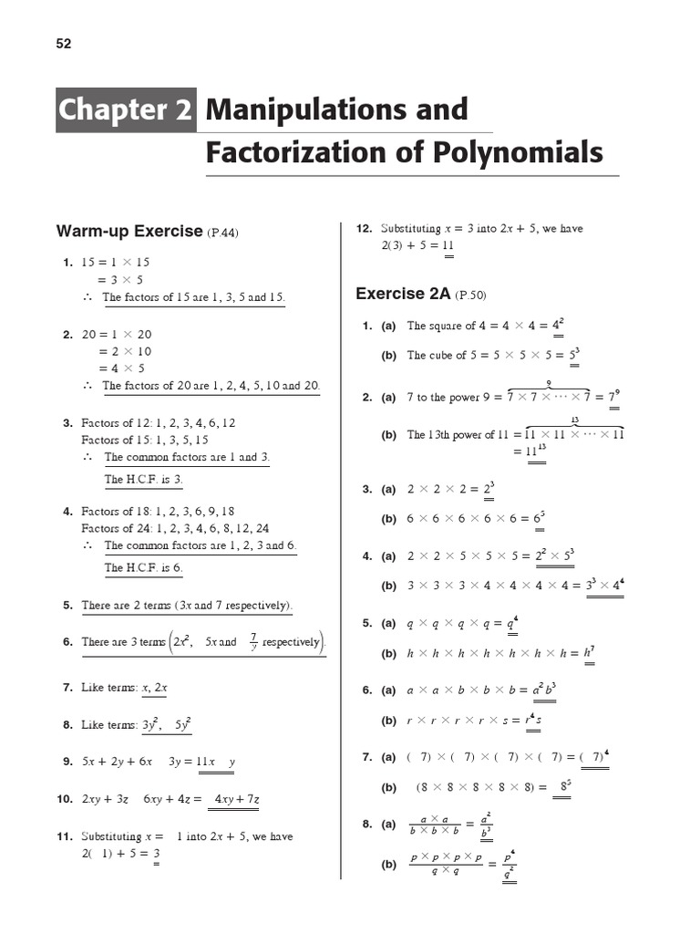 Math Factorization of Polynomials Ex. Suggested Answer | PDF | Factorization | Numerical Analysis