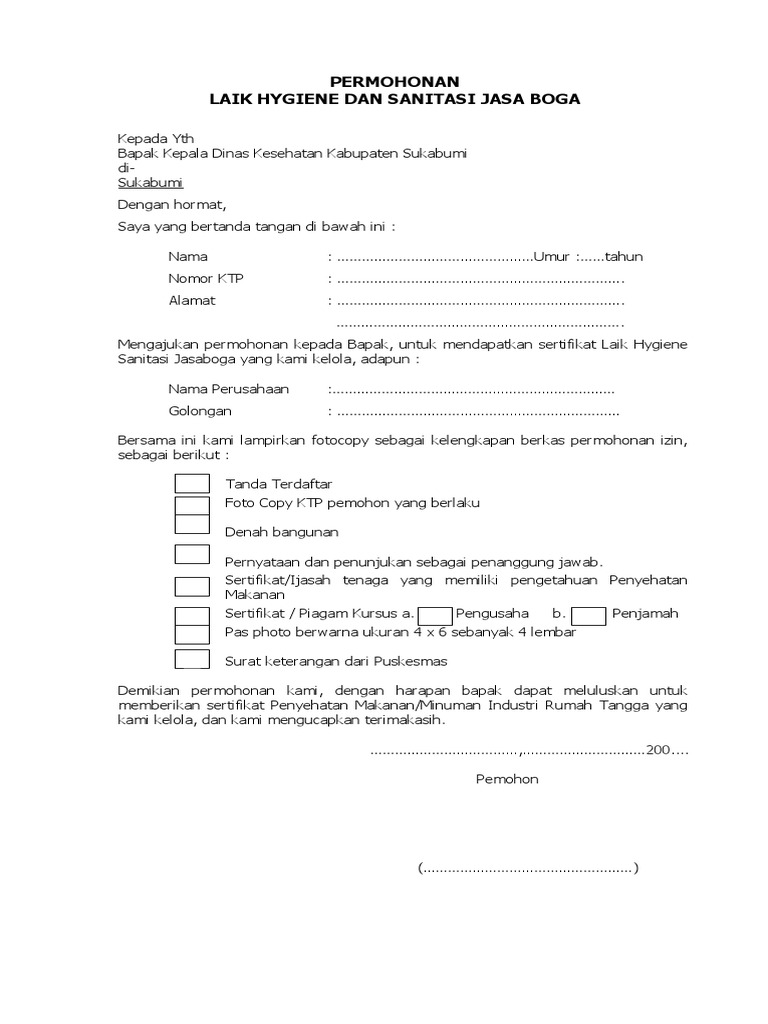 Permohonan Laik Hygiene Restoran | PDF