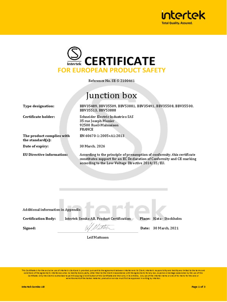 Certificate: Junction Box | PDF