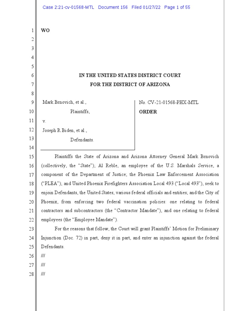 Doe v. Biden - Order Granting Plaintiffs' Motion For Preliminary Injunction | PDF | Complaint ...