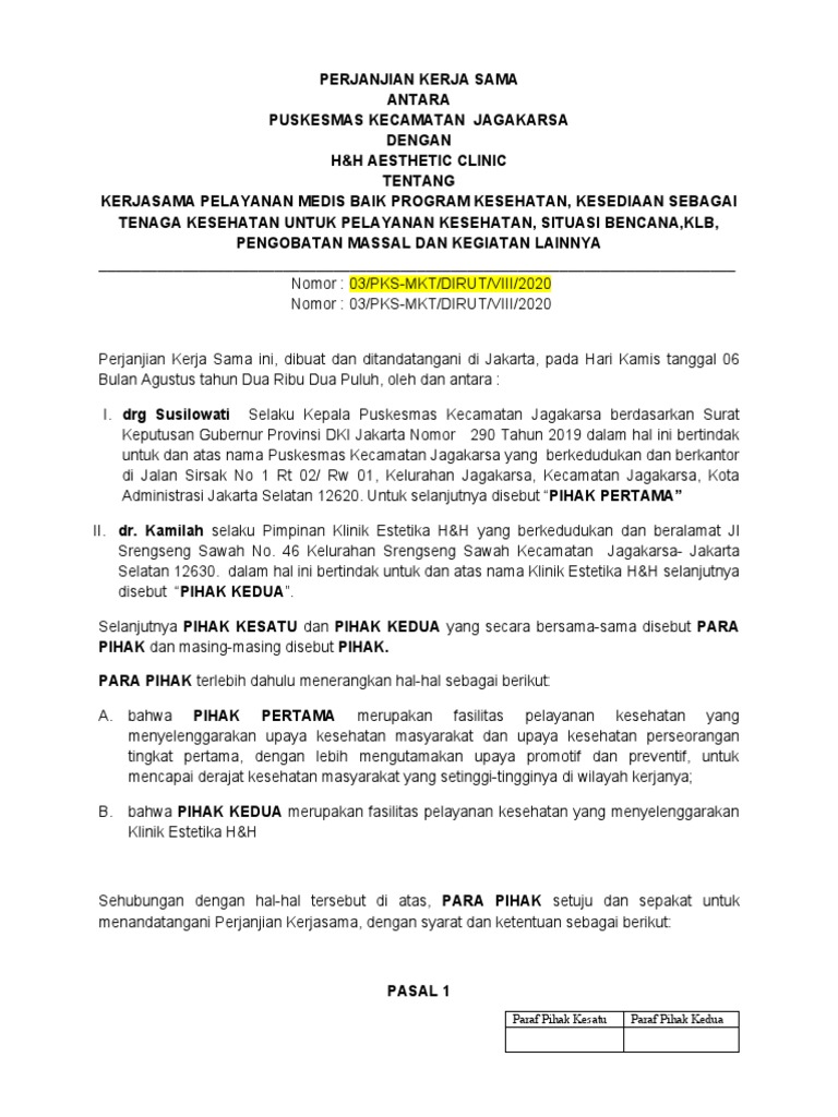Draft PKM Jagakarsa-Klinik H&H | PDF