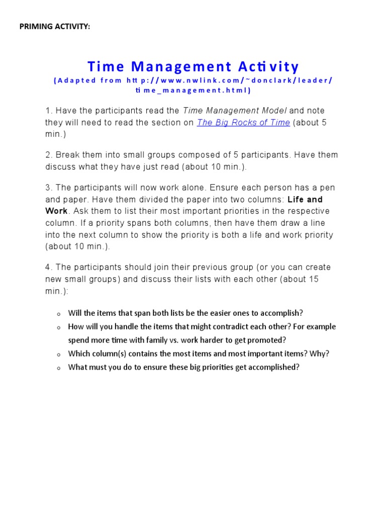 Time Management Activity | PDF | Time Management | Professional Skills