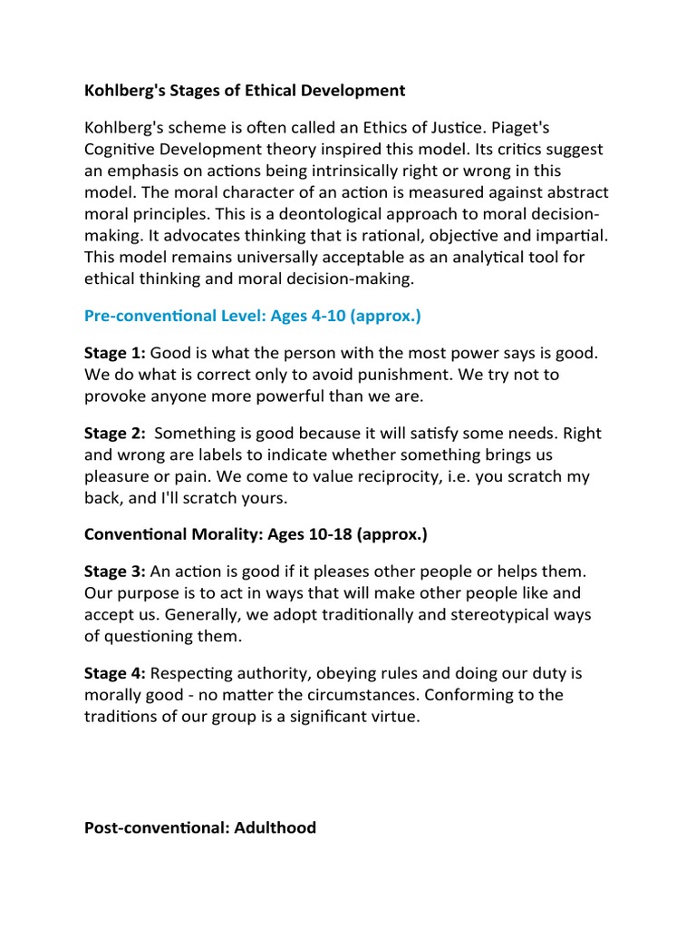 Kohlbergs Stages of Ethical Development | PDF