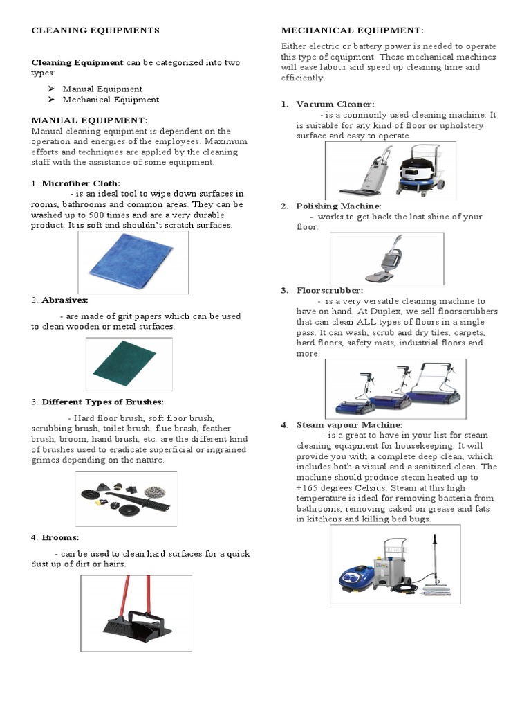 Cleaning Equipments Cleaning Equipment Can Be Categorized Into Two ...