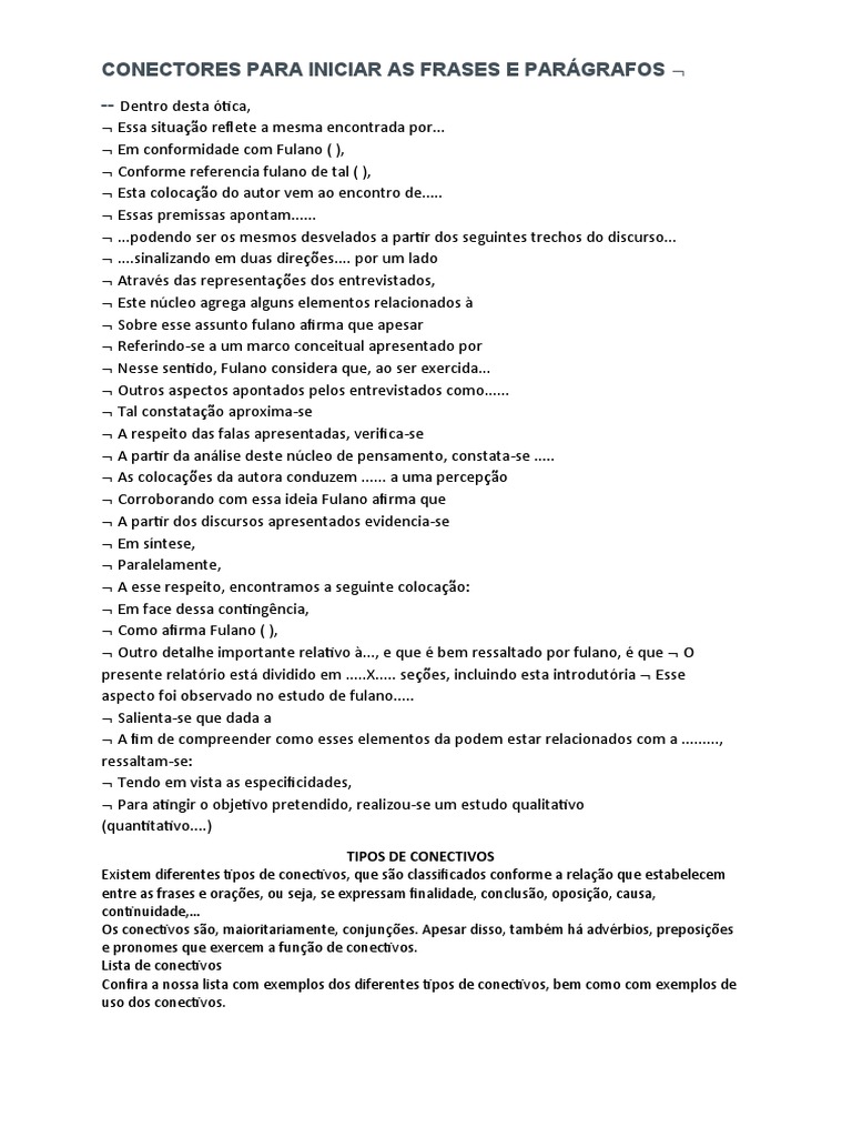 Conectores para Iniciar As Frases e Parágrafos | PDF | Tempo | Plural