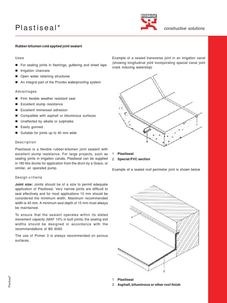 Plastiseal : Rubber-Bitumen Cold Applied Joint Sealant | PDF | United ...