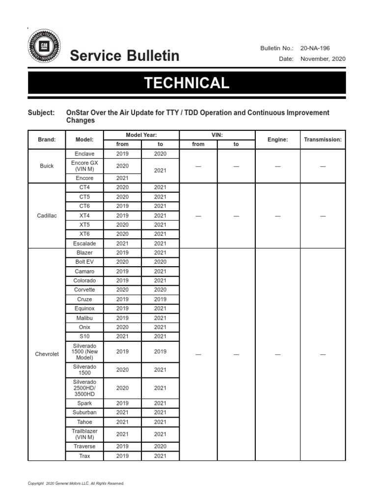Service Bulletin: Technical | PDF | Chevrolet Silverado | Computer Network