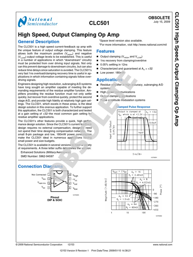 CLC501 | PDF | Amplifier | Operational Amplifier