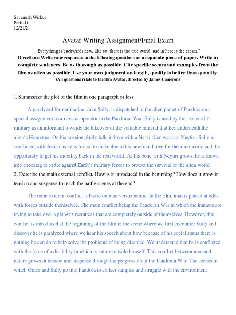 Avatar Final Exam 1 | PDF | Avatar (2009 Film)