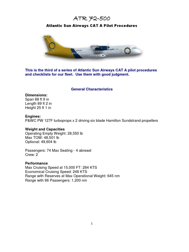Checklist Atr72 | PDF | Takeoff | Spaceflight Technologies