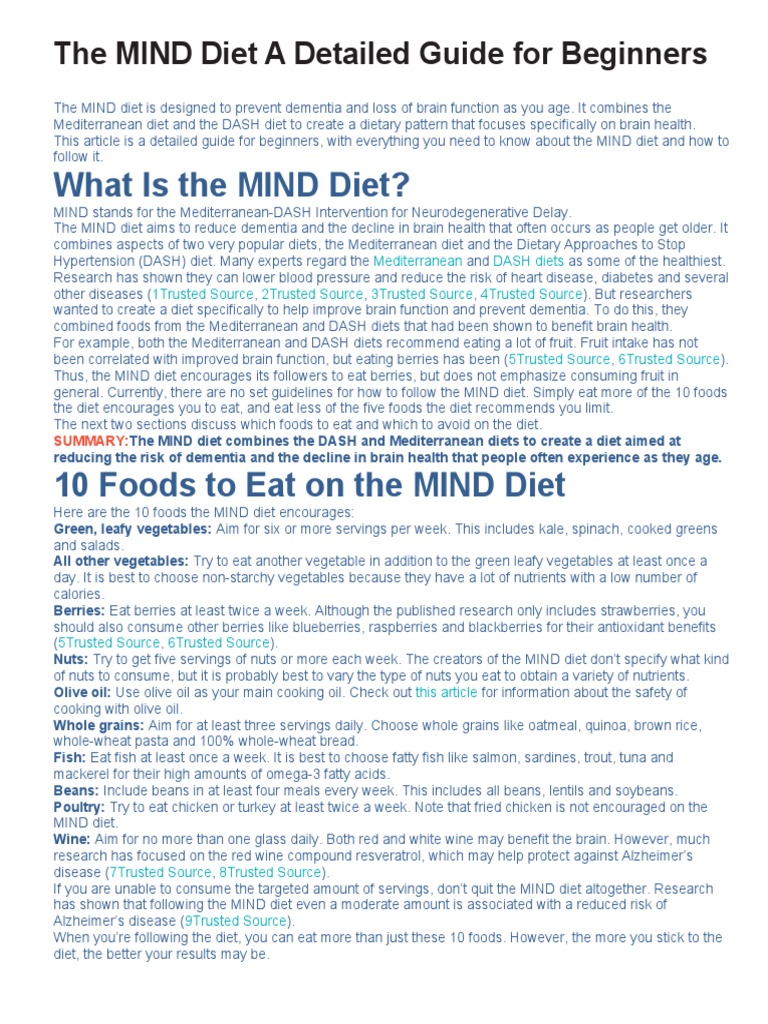 The MIND Diet A Detailed Guide For Beginner1 | PDF | Cooking Oil | Fat