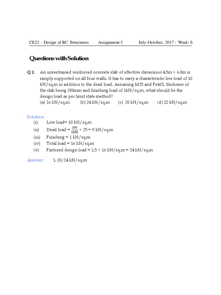 Assignment-6question and Solution Civil Engineering | PDF | Building ...