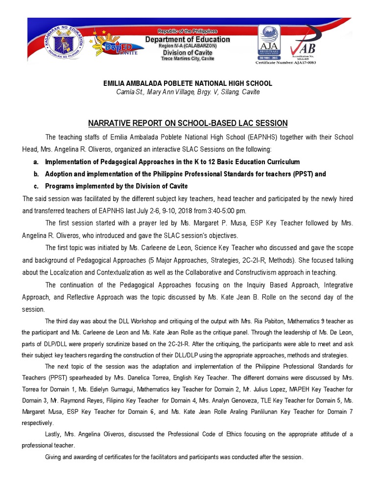 Slac Docu and Narrative Report | PDF | Pedagogy | Learning