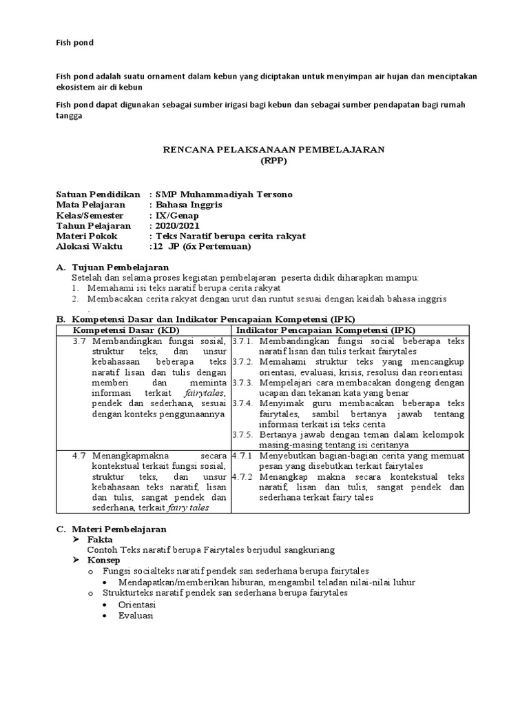 Fish Pond Sederhana | PDF | Seni & Disiplin Bahasa | Kajian Bahasa Asing