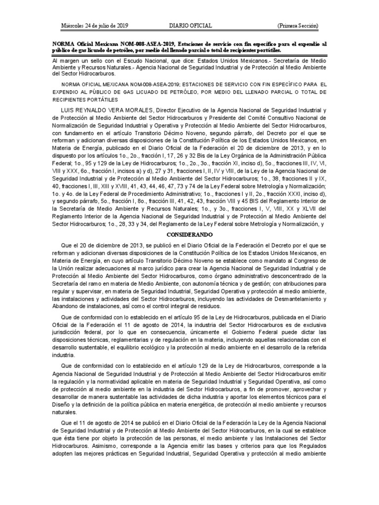 Normas Oficiales Mexicanas Nom-008-Asea-2019 | PDF | México | Petróleo
