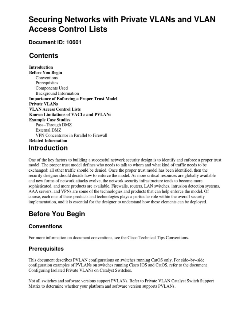 Securing Networks With Private Vlans and Vlan Access Control Lists ...