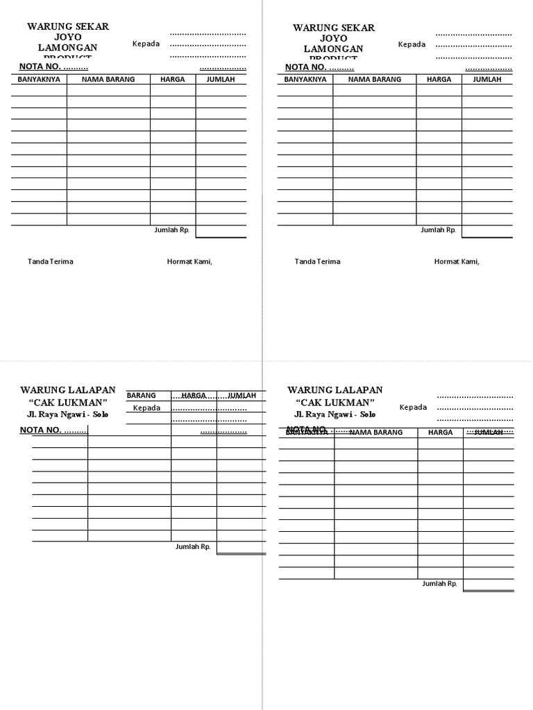 Nota Warung Makan Pinggir Jalan | PDF
