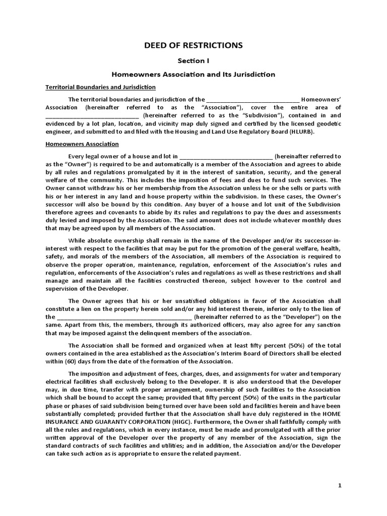 Deed of Restrictions | PDF | Property | Sidewalk
