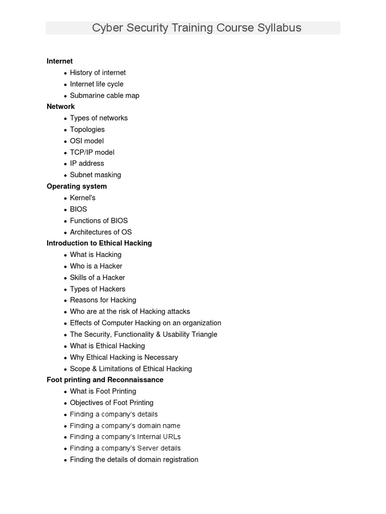 Cyber Security Course Content | PDF | Denial Of Service Attack | Password