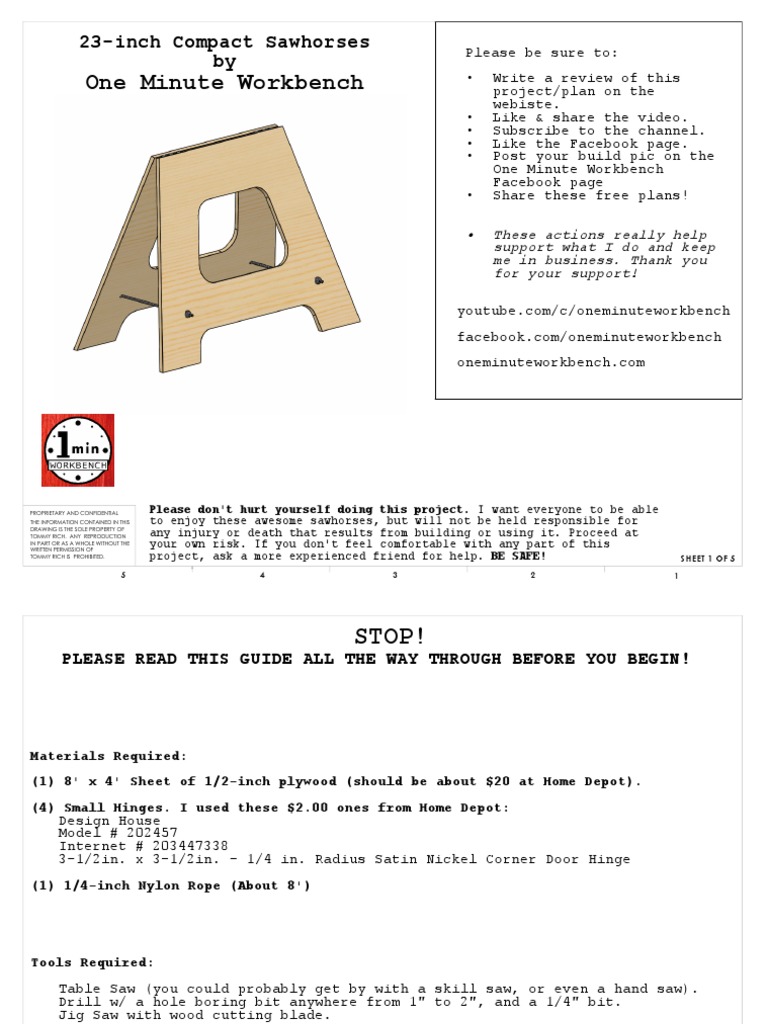 23 Inch Compact Sawhorses by One Minute Workbench | PDF | Manufactured ...