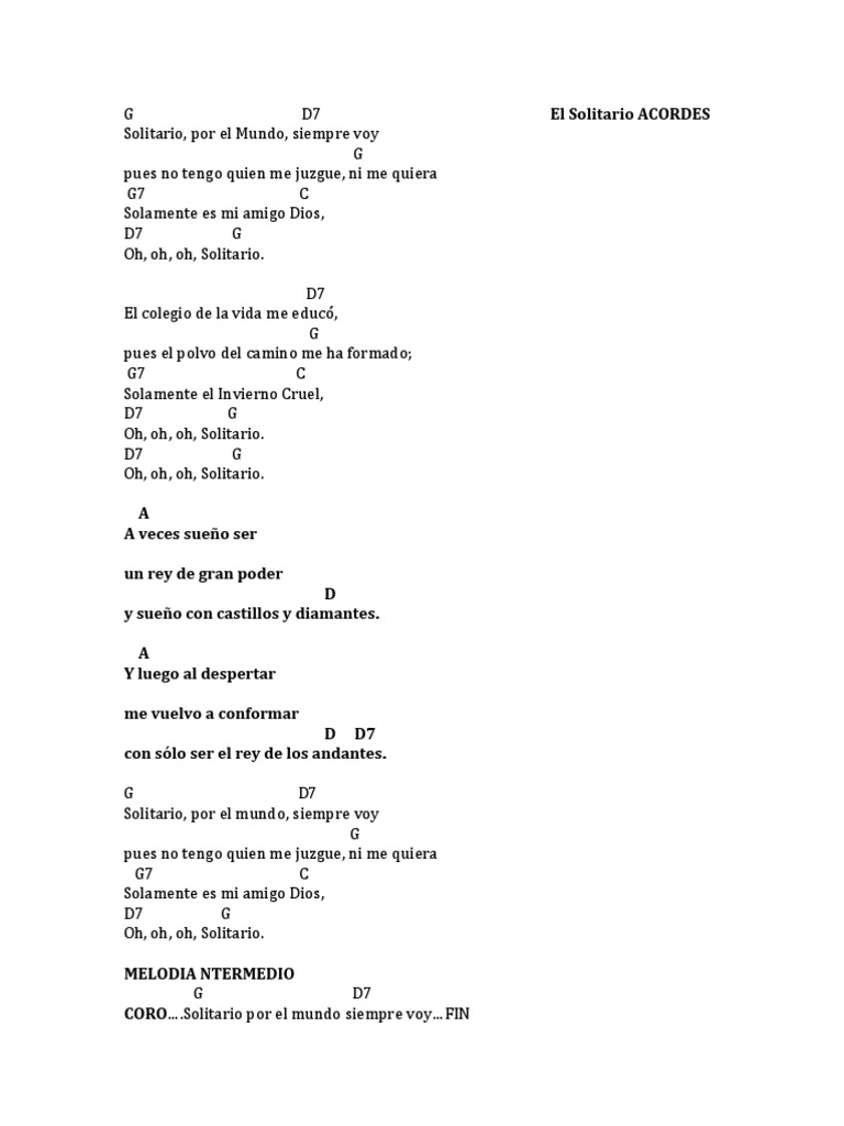 Acordes y letra de "El Solitario" | PDF