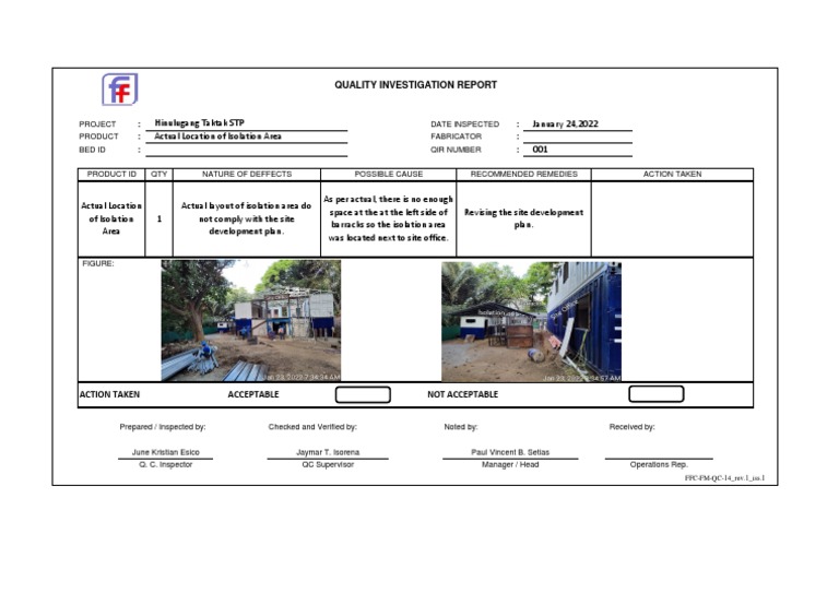 Quality Investigation Report: Isolation Area Compliance | PDF