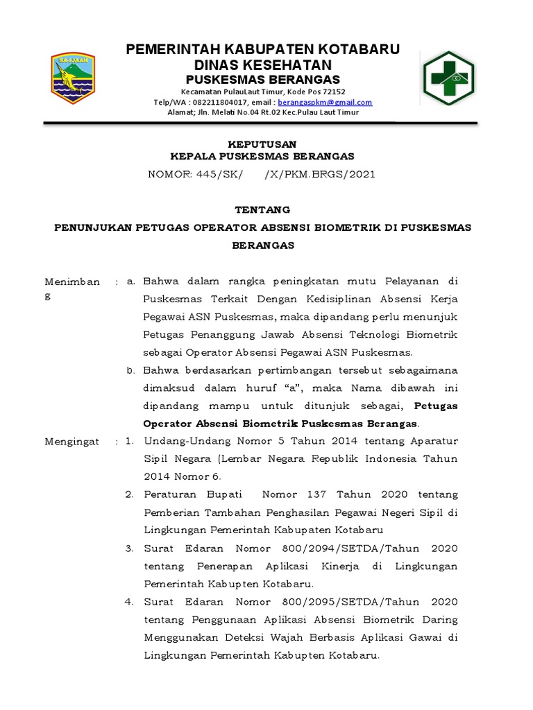 Penunjukan Operator Absensi Biometrik | PDF