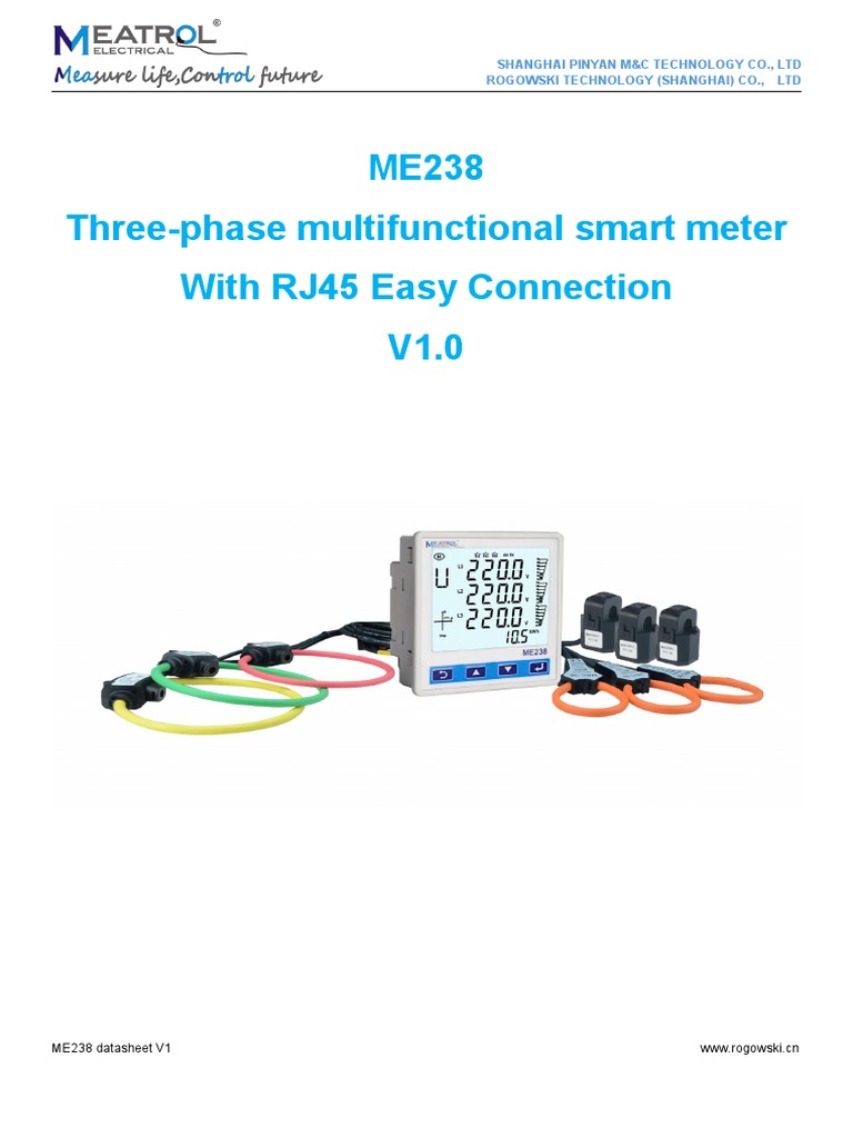 ME238 Three-Phase Multifunctional Smart Meter With RJ45 Easy Connection V1.0 | PDF | Power ...