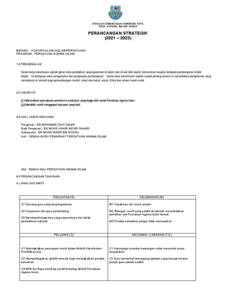 Pelan Strategik Persatuan Agama Islam | PDF