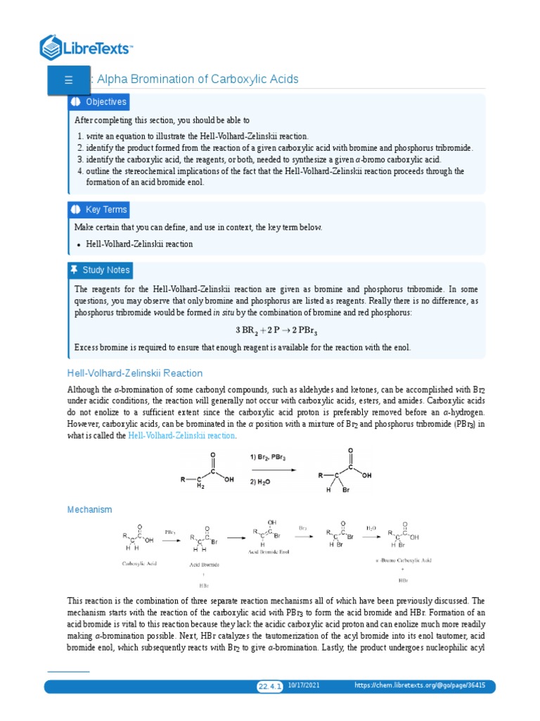 Alpha Bromination for Chemists | PDF | Chemical Reactions | Acid