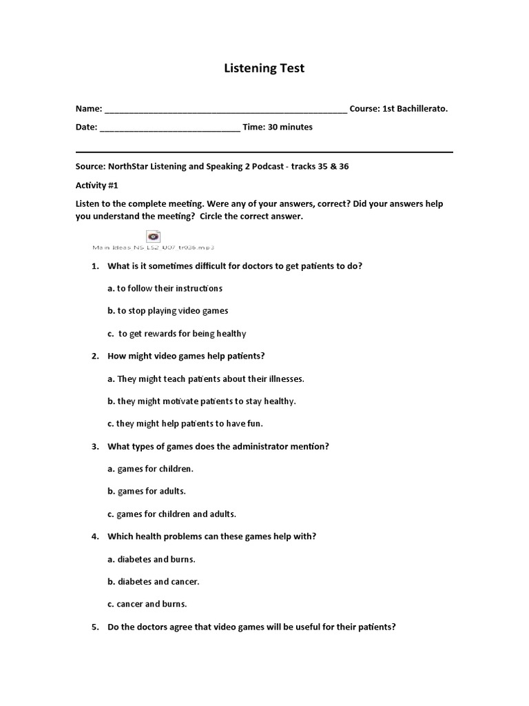 Listening and Speaking Test: Video Games in Health | PDF | Patient ...