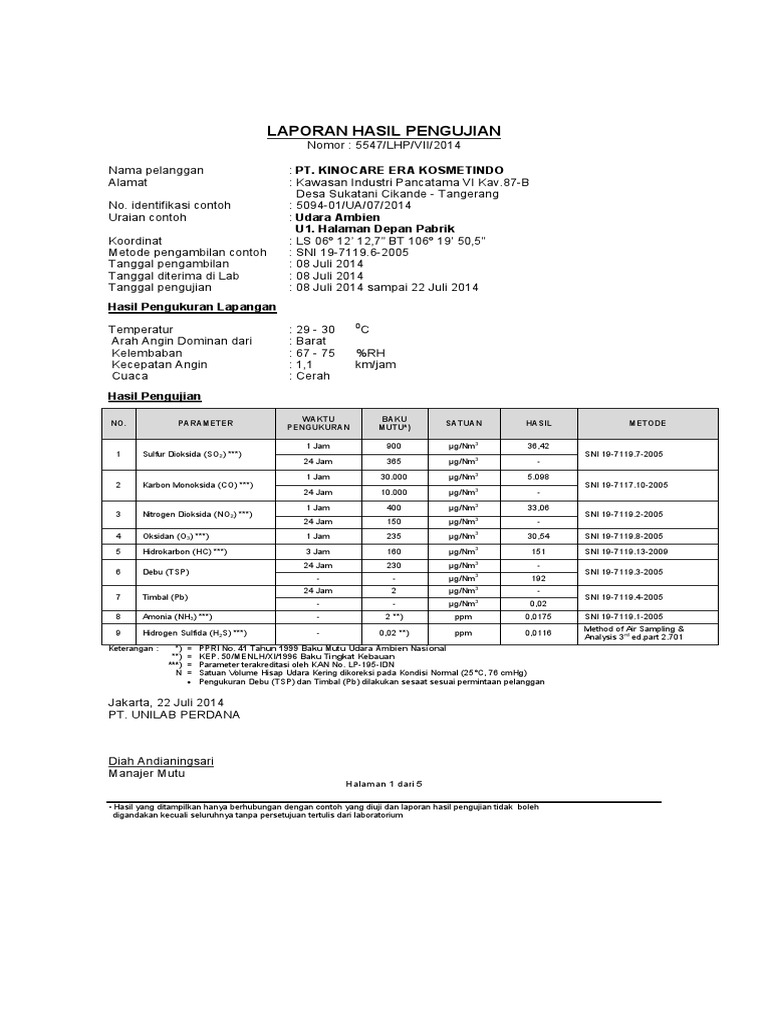 Laporan Hasil Pengujian: Halaman 1 Dari 5 | PDF