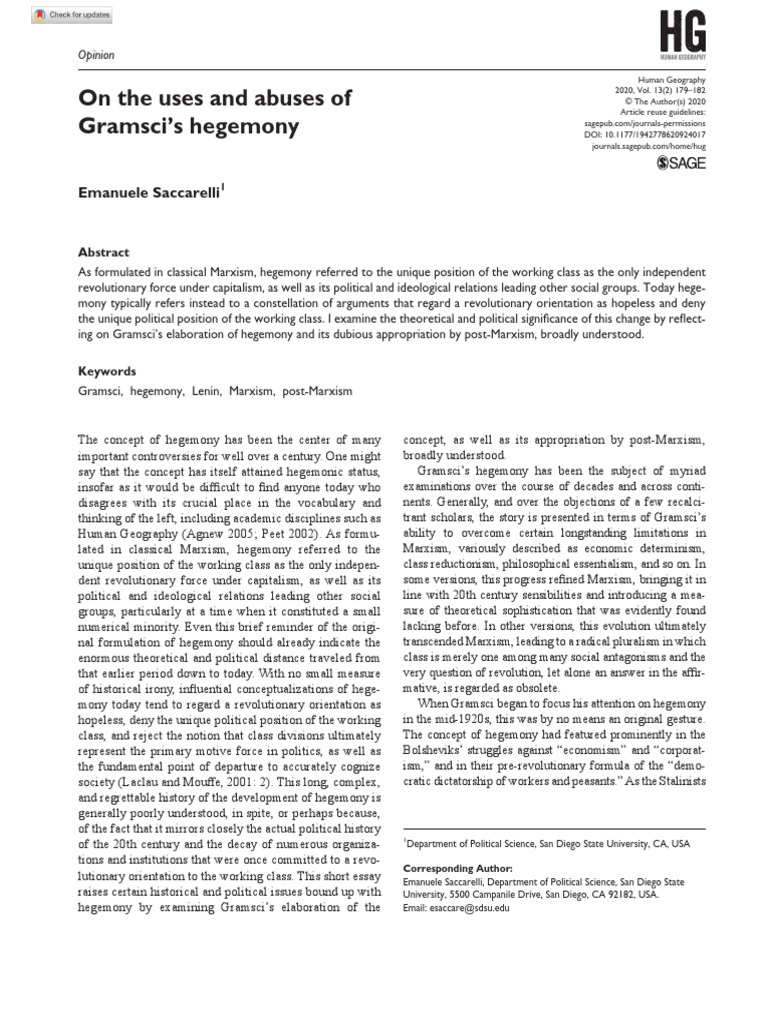 Saccarelli 2020 On The Uses and Abuses of Gramscis | PDF | Antonio ...
