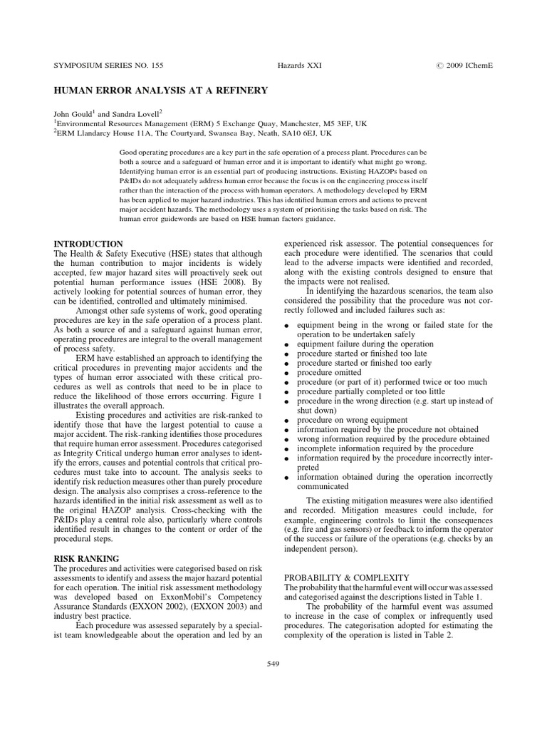 Safety Perception Survey Based HRA at Refinery | PDF | Risk | Risk ...