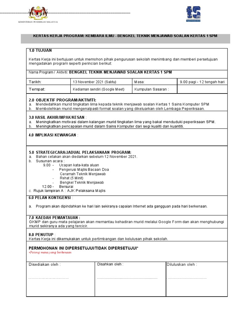 Contoh Kertas Kerja Seminar Teknik Menjawab SPM 2021 | PDF