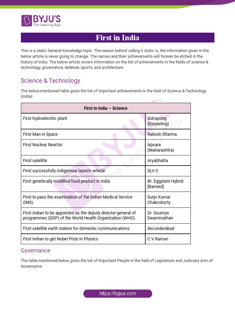 First in India: Science & Technology | PDF | Indian National Congress ...