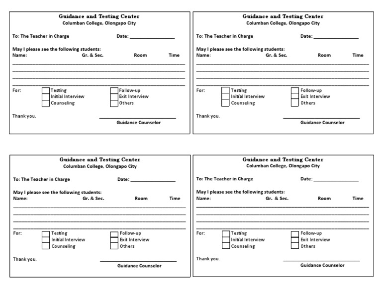 Call Slip New | PDF | School Counselor | Learning