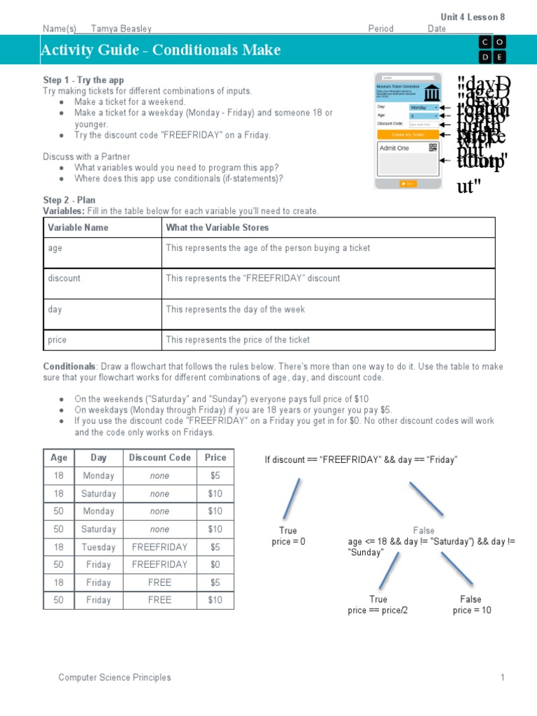 Activity Guide - Conditionals Make - Unit 4 Lesson 8 | PDF | Workweek And Weekend | Information