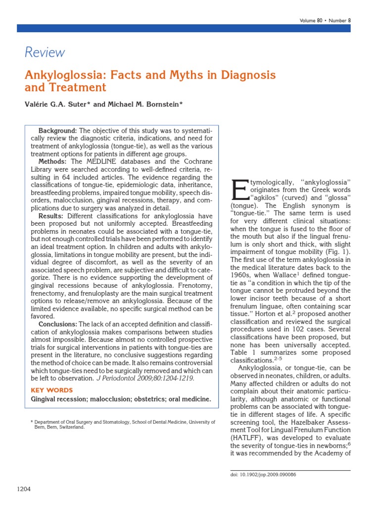 Ankyloglossia Facts and Myths in Diagnosis and Treatment | PDF ...