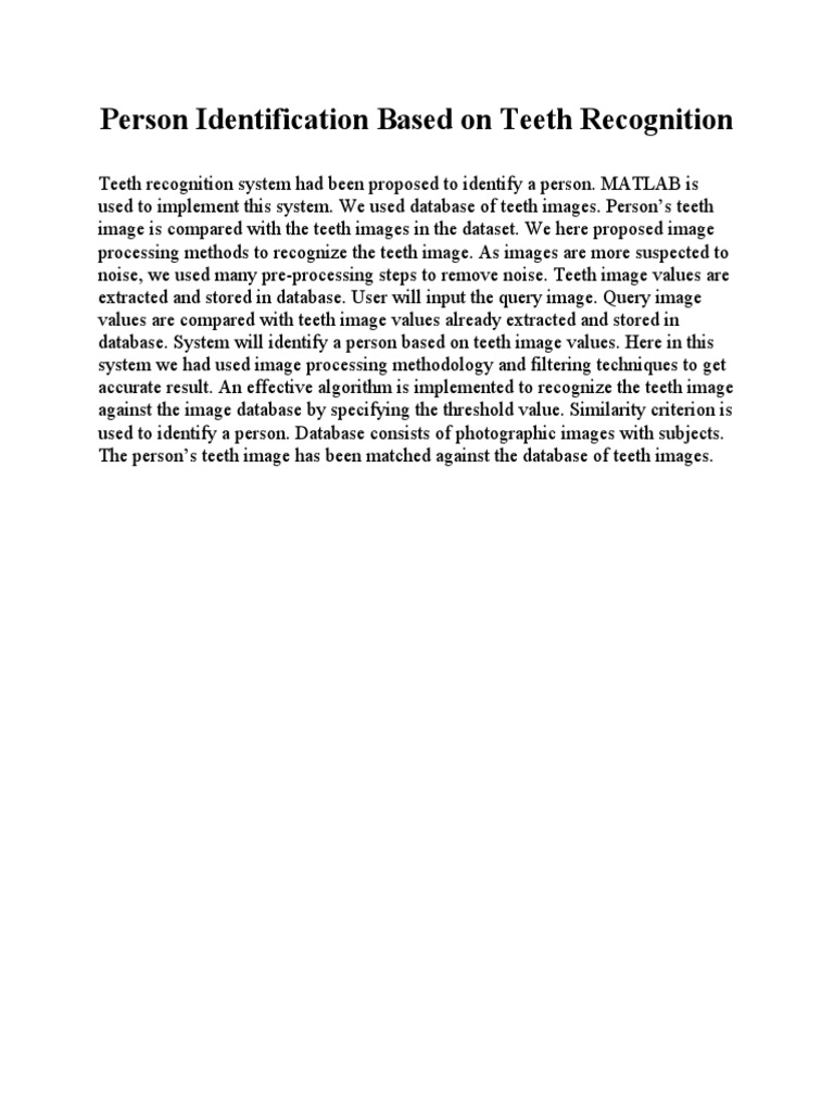 Person Identification Based On Teeth Recognition | PDF | Android ...
