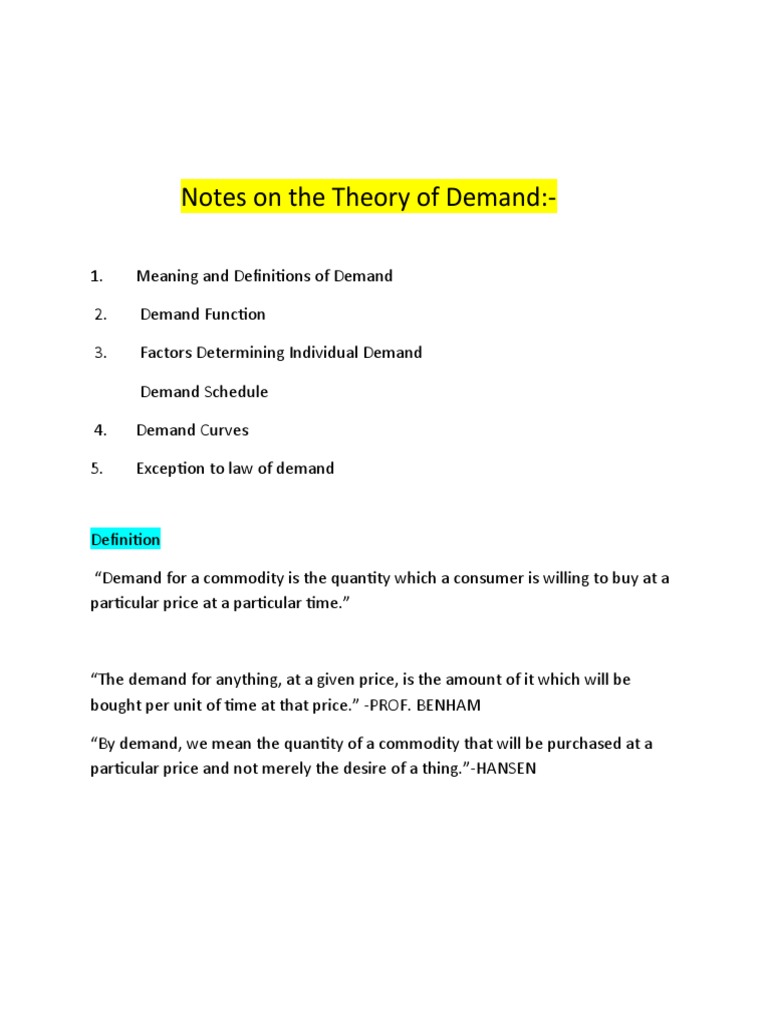 M-Demand Analysis Class-Notes | PDF | Demand | Demand Curve