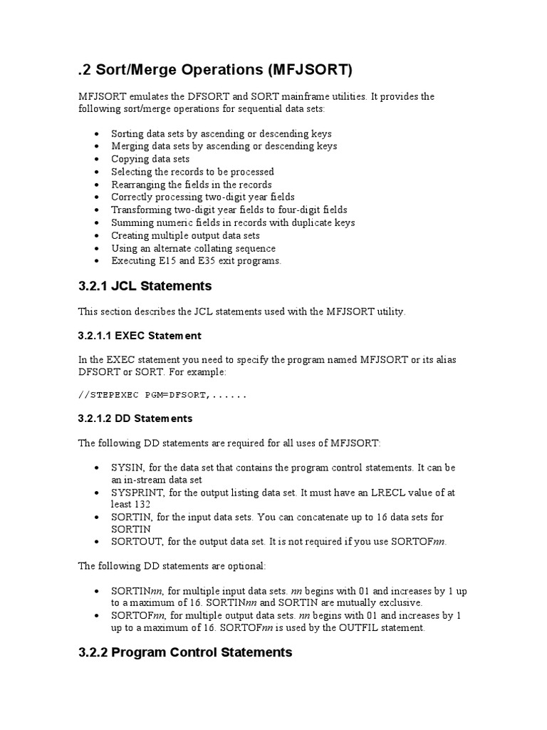 .2 Sort/Merge Operations (MFJSORT) : 3.2.1 JCL Statements | PDF ...