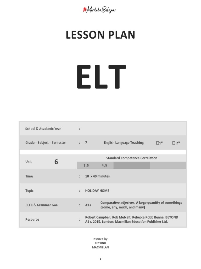 Lesson Plan Beyond Merdeka Belajar A1 - Unit 6 | PDF | Lesson Plan ...