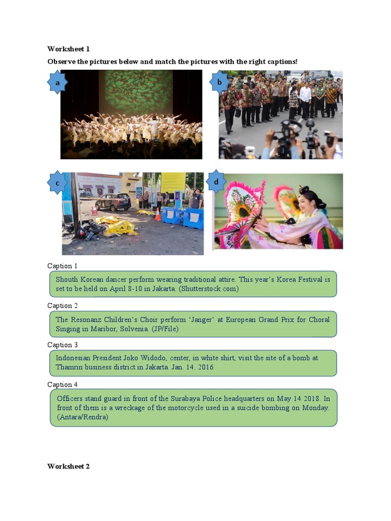 Worksheet 1 Observe The Pictures Below and Match The Pictures With The ...