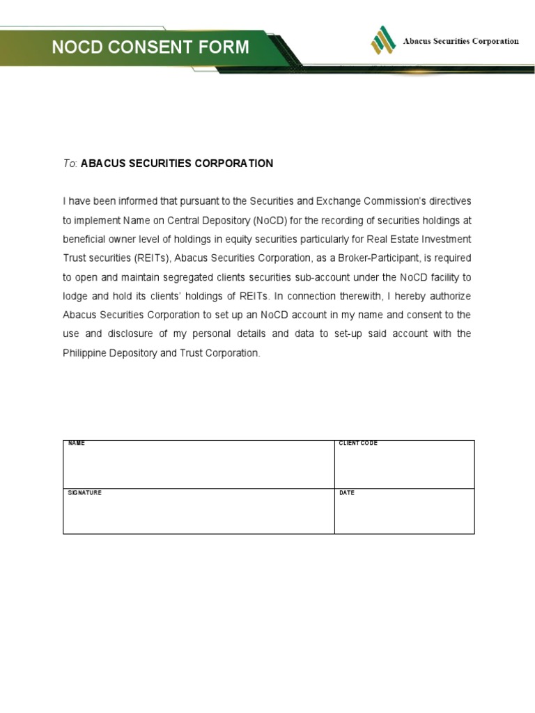 Nocd Consent Form: To: Abacus Securities Corporation | PDF