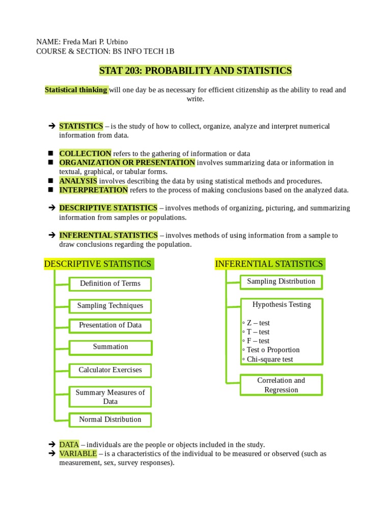 Stat 203: Probability and Statistics | PDF | Statistics | Sampling ...
