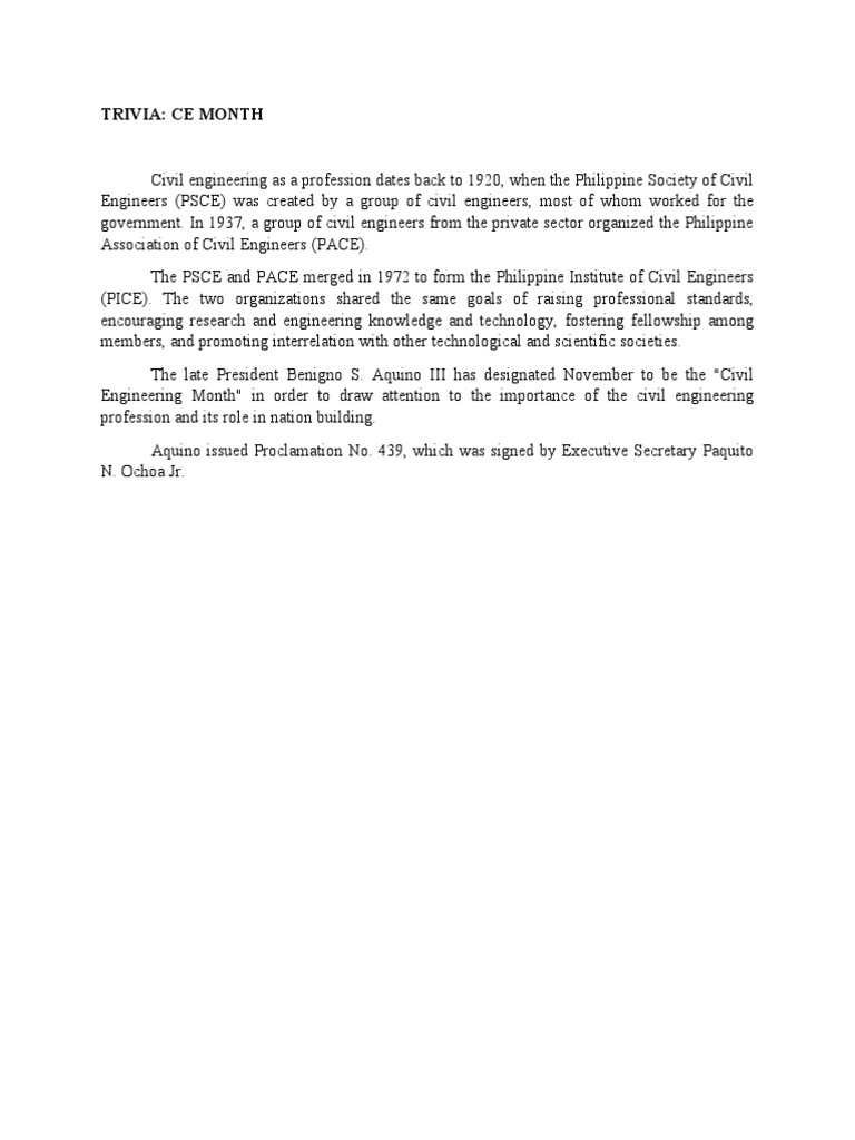 Civil Engineering Month Trivia: CE Profession History and Recognition | PDF