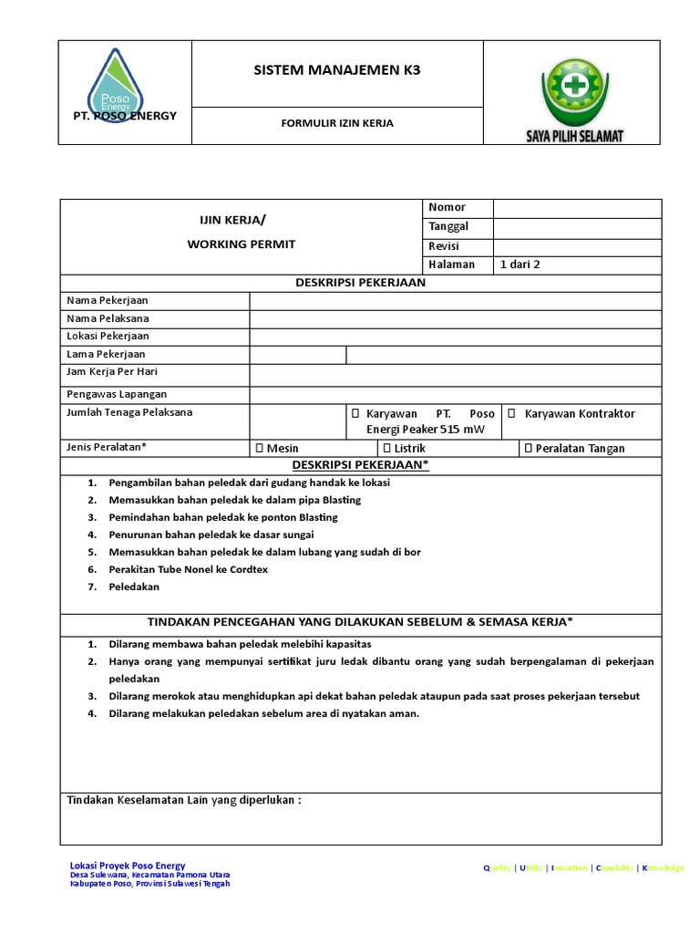 Working Permit Form (Underwater) | PDF