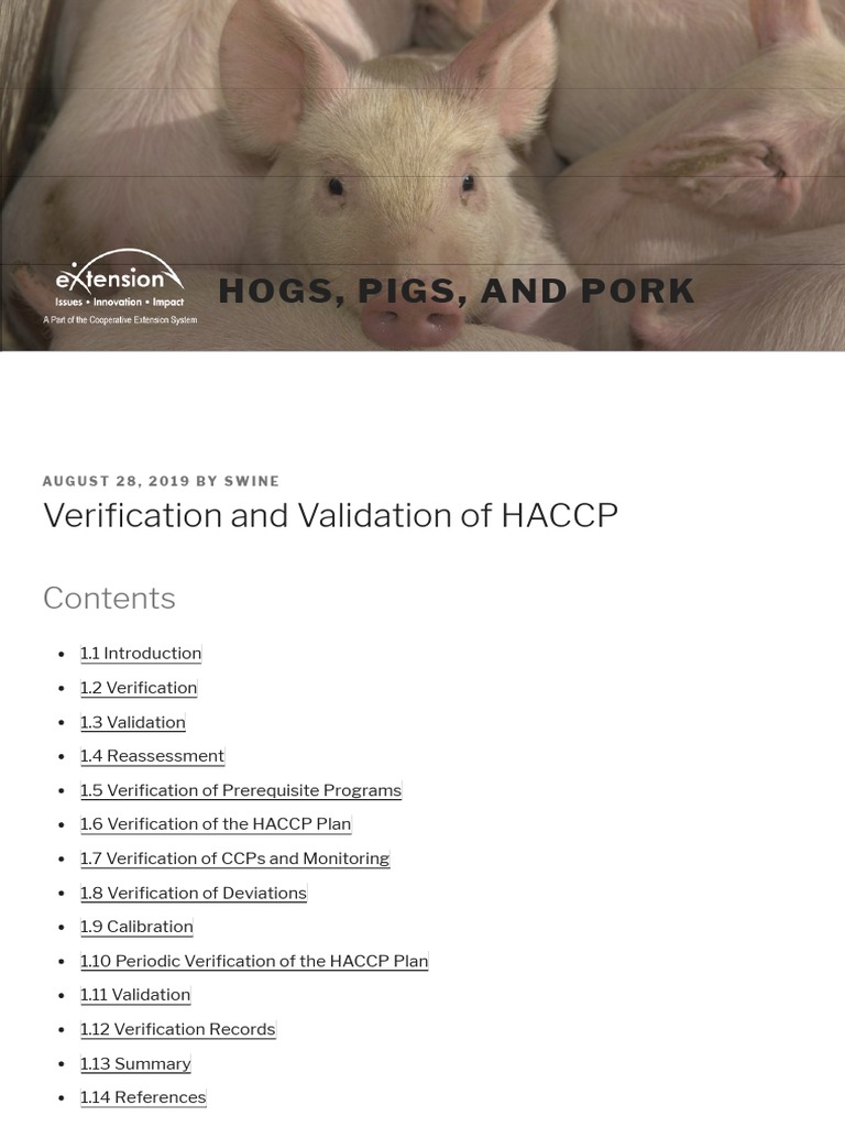Verification and Validation of HACCP - Hogs, Pigs, and Pork | PDF ...